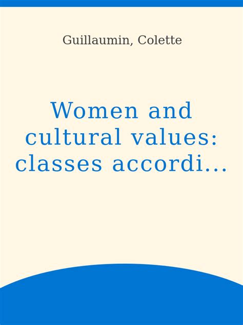 Women And Cultural Values Classes According To Sex And Their
