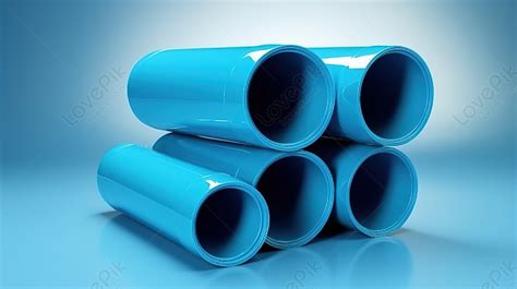 3방향 플라스틱 파이프 및 조인트가 포함된 파란색 Pvc 파이프 세트 매력적인 3d 일러스트레이션 수도관 배경 디자인 산업 배경 파란색 그림 배경 이미지 Hd