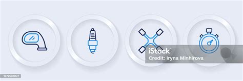 자동차용 라인 알로이 휠 휠 렌치 자동차 점화 플러그 및 미러 아이콘을 설정합니다 벡터 거울에 대한 스톡 벡터 아트 및 기타 이미지 Istock