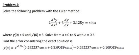 Solved Solve The Following Problem With The Euler Method