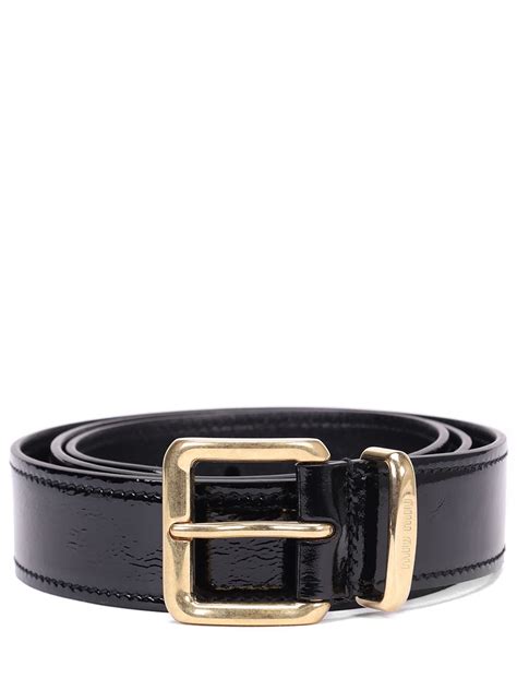 Ремень кожаный от Miu Miu за 83 000 рублей цвет черный артикул 5cc6302dnt F0002 Лак