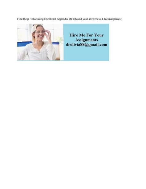 find the p value using excel not appendix d round your answers to
