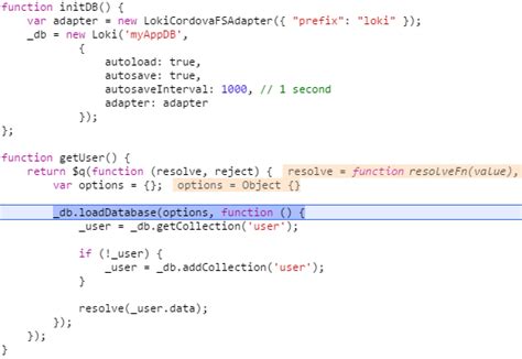 javascript lokijs error loaddatabase in ionic framework app stack