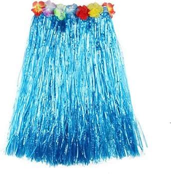 Sexy Hula Rock Damen Mit Blumenkette Frauen Kurz Tanzröcke Karneval Kostüm Bastrock Quastenrock
