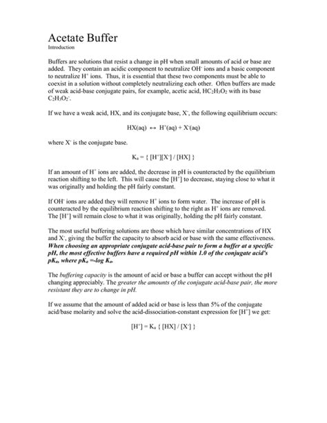Acetate Buffer Lab Preparation And Titration