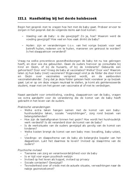 Handleiding Derde Huisbezoek Gespreksonderwerpen En Aandachtspunten Studocu