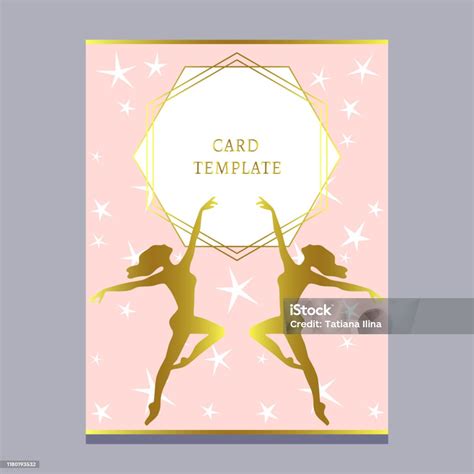 현대 발레 댄서와 인사말 초대 카드 템플릿 디자인 배너 전단지 초대장 포스터 웹 사이트 또는 인사말 카드를 디자인합니다 벡터 일러스트레이션 공연에 대한 스톡 벡터 아트 및