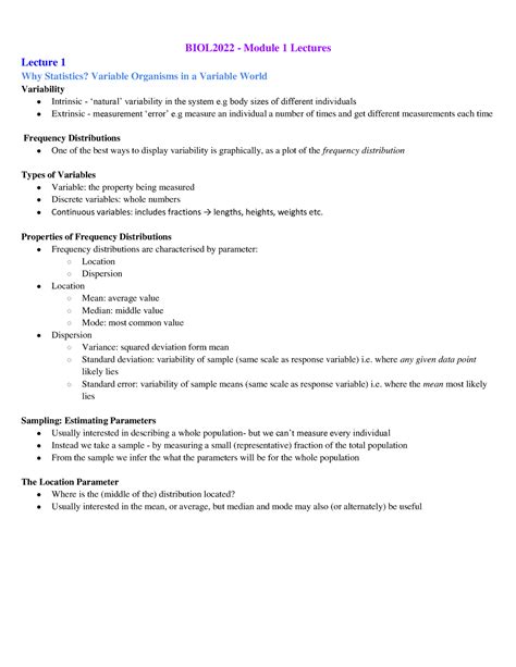 BIOL2022 Lectures Module 1 BIOL2022 Module 1 Lectures Lecture 1 Why Statistics Variable