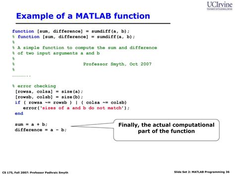 Ppt Lecture 2 Programming In Matlab Cs 175 Project In Ai Fall 2007 Powerpoint Presentation