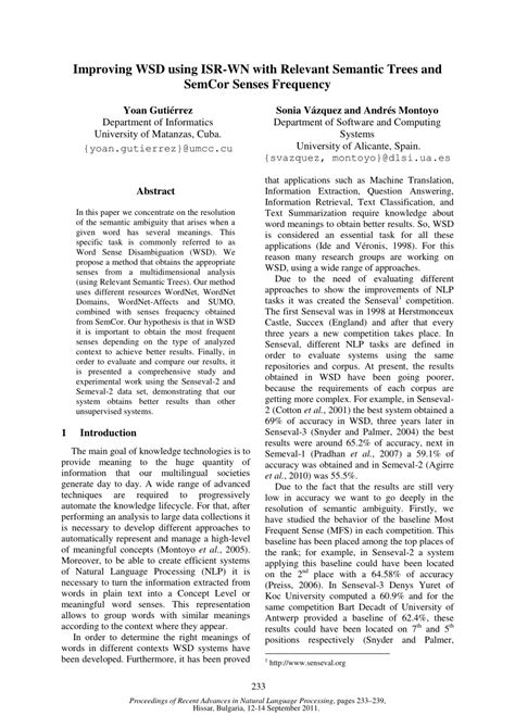 Pdf Improving Wsd Using Isr Wn With Relevant Semantic Trees And
