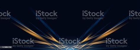 짙은 파란색의 넓은 배경에 추상적 인 미래 지향적 인 파란색과 노란색 날개 3차원 형태에 대한 스톡 벡터 아트 및 기타 이미지