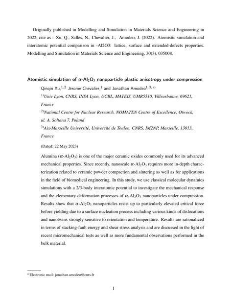 Pdf Atomistic Simulation Of α‐al 2 O 3 Nanoparticle Plastic