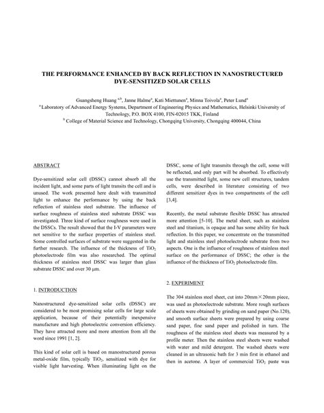 Pdf The Performance Enhanced By Back Reflection In Nanostructured Dye Sensitized Solar Cells