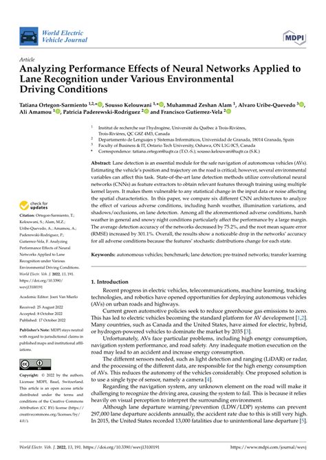 Pdf Analyzing Performance Effects Of Neural Networks Applied To Lane Recognition Under Various