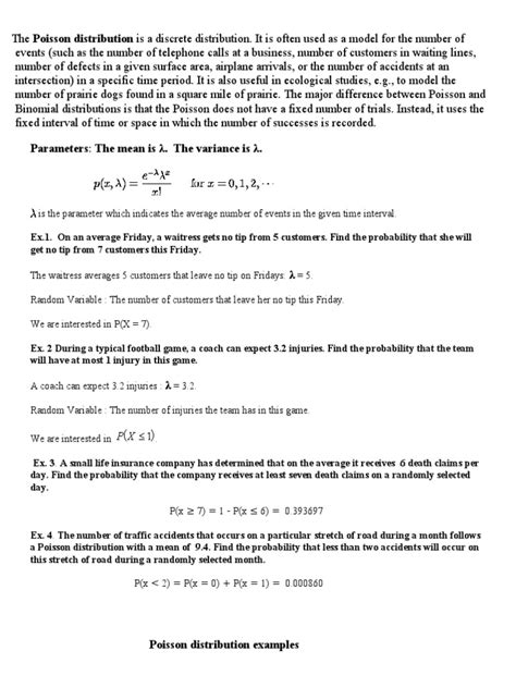 Poisson Distribution Examples Pdf Poisson Distribution Teaching Mathematics