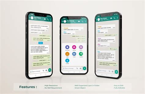 휴대 전화 모형의 Whatsapp 인터페이스 템플릿 프리미엄 Psd 파일