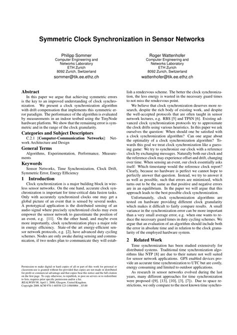 Pdf Symmetric Clock Synchronization In Sensor Networks