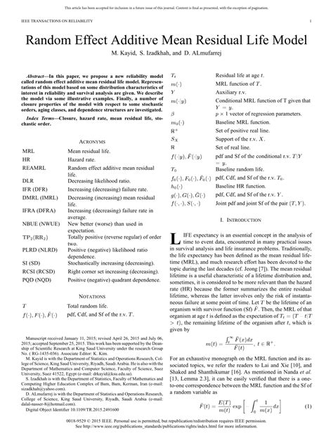 pdf random effect additive mean residual life model