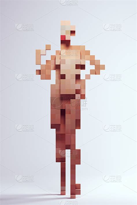 女性女性抽象裸体方块雕塑 d像素体素