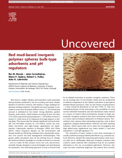 Pdf Red Mud Based Inorganic Polymer Spheres Bulk Type Adsorbents And Ph Regulators Rui