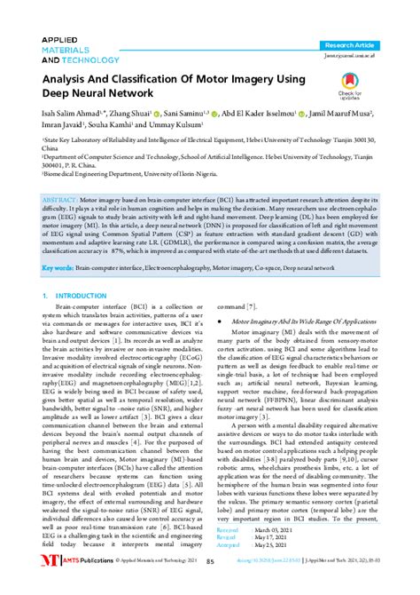 Pdf Analysis And Classification Of Motor Imagery Using Deep Neural