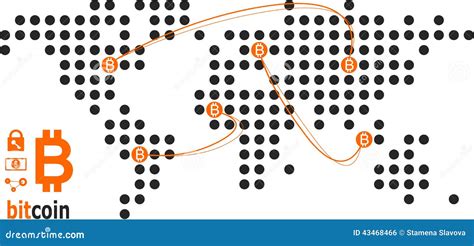 Bitcoin Transactions World Stylized Map Vector Illustration 43468466