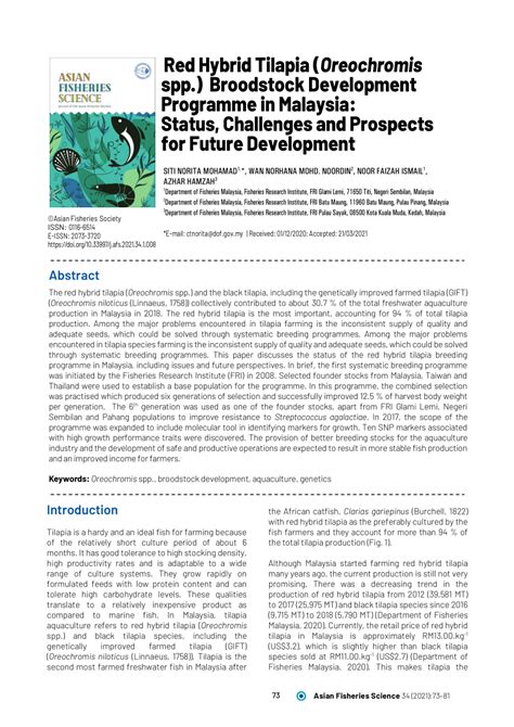 Pdf Red Hybrid Tilapia Oreochromis Spp Broodstock Development