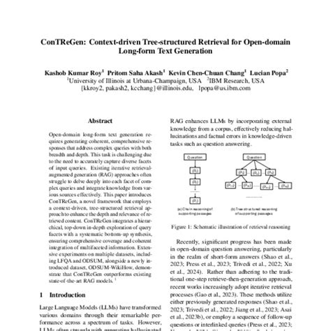 contregen context driven tree structured retrieval for open domain long form text generation