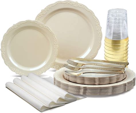 Vintage Wedding Party Disposable Plastic Plates And Cutlery Set