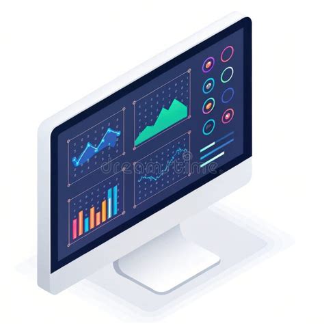 Illustration Of A Desktop Monitor Displaying Various Digital Data Visualizations Including