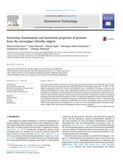 PDF Extraction Characterization And Technofunctional Properties Of Proteins From Chlorella