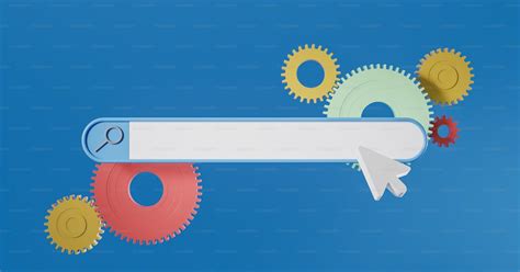 Searching Field With Cursor Colorful Gear On Blue Background Find