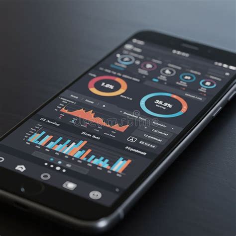 Smartphone Displaying A Data Analytics Dashboard With A Dark Theme Screen Features Stock