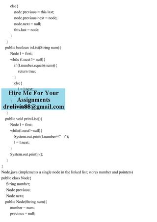 NumberList Java Implements The Linked List Public Class NumberLis Pdf