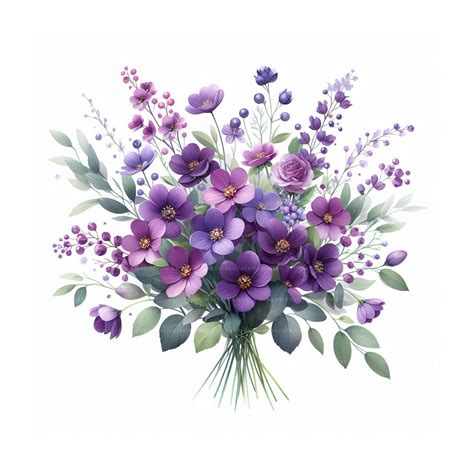 14 Purple Flowers Bouquet Clipart Violet Floral Printable Watercolor