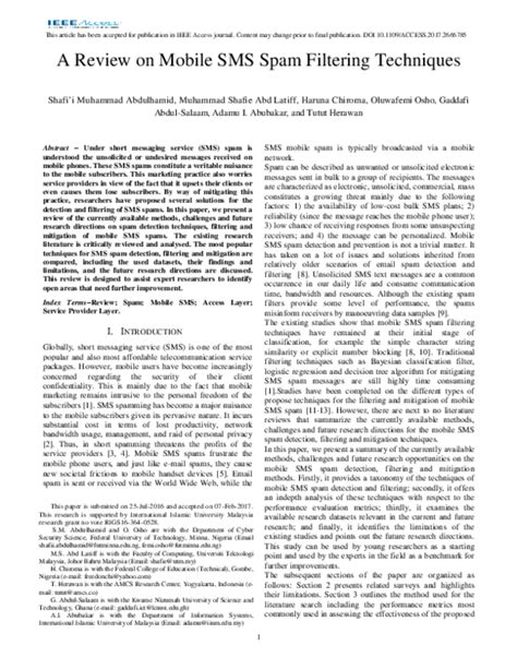 Pdf A Review On Mobile Sms Spam Filtering Techniques