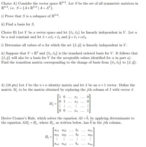solved choice a consider the vector space r2 2 let s be