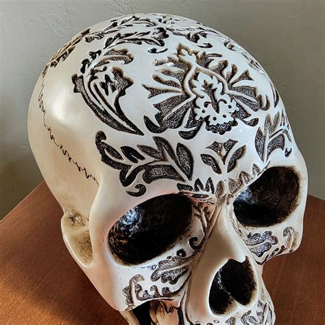 Elegant Damask Engraved Human Skull Oddities Decor Oddities For Sale Has Unique