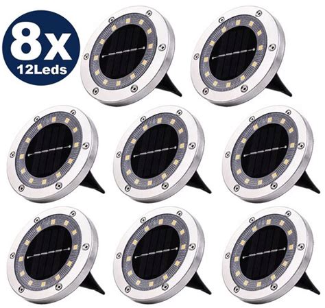 8x Led Warm Solar Grondspot Zilver Rvs Solar Tuinverlichting Met 12