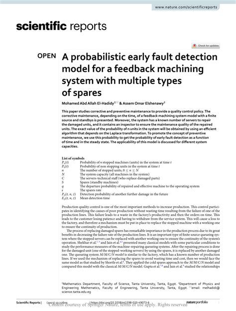 PDF A Probabilistic Early Fault Detection Model For A Feedback Machining System With Multiple