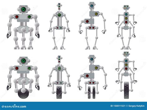 A Set Of Various Humanoid Robots Vector Illustration Stock Vector Illustration Of Humanoid