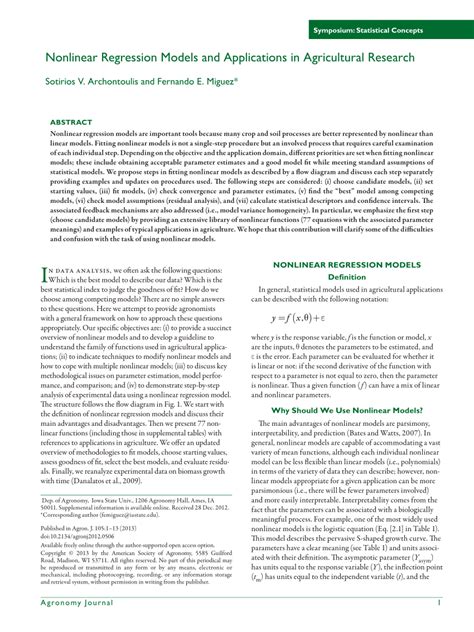 pdf nonlinear regression models and applications in agricultural research