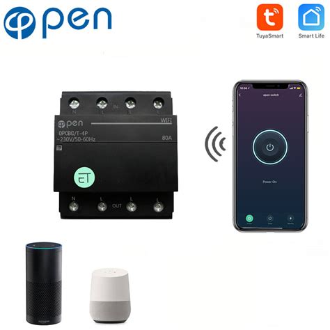오픈 와이파이 4p 40a 딘 레일 와이파이 회로 차단기 릴레이 유형 스마트 스위치 원격 제어 Tuya 앱 전기 장비