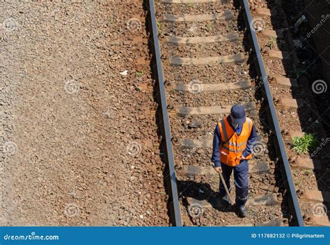 Lineman Is Walking On Rails Editorial Photography Image Of Freight