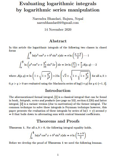 Logarithmic Integrals By Logarithmic Series Romanian Mathematical
