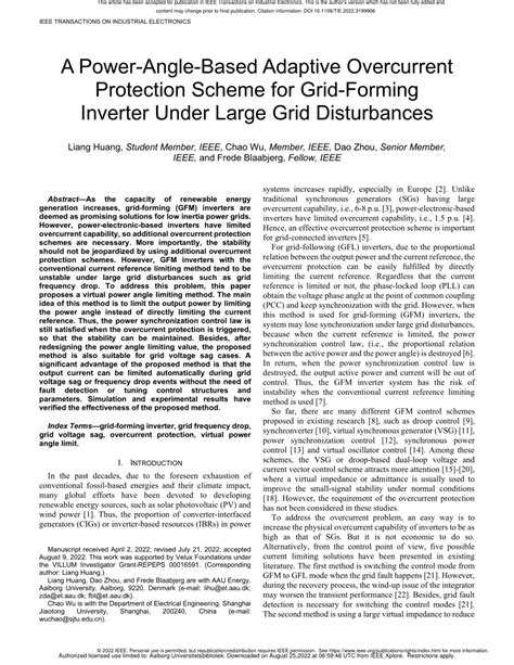 Pdf A Power Angle Based Adaptive Overcurrent Protection Scheme For Grid Forming Inverter Under