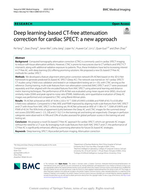 Pdf Deep Learning Based Ct Free Attenuation Correction For Cardiac Spect A New Approach