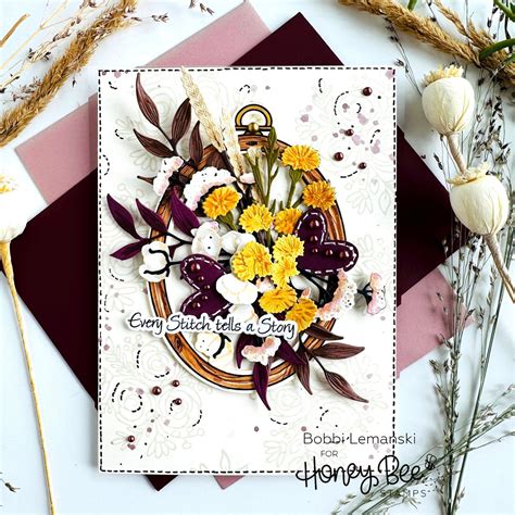 Stitched With Love Hearts Card Honey Bee Stamps