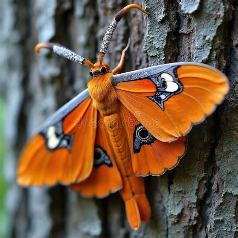 Regal Moth Citheronia Regalis Sits On Oak Tree Bark Giant Silk Moth