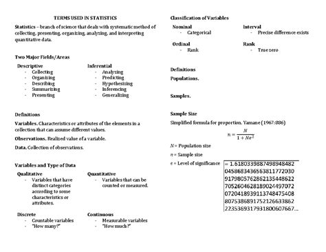 Stats Lecture Statistics Notes Terms Used In Statistics Statistics Branch Of Science That